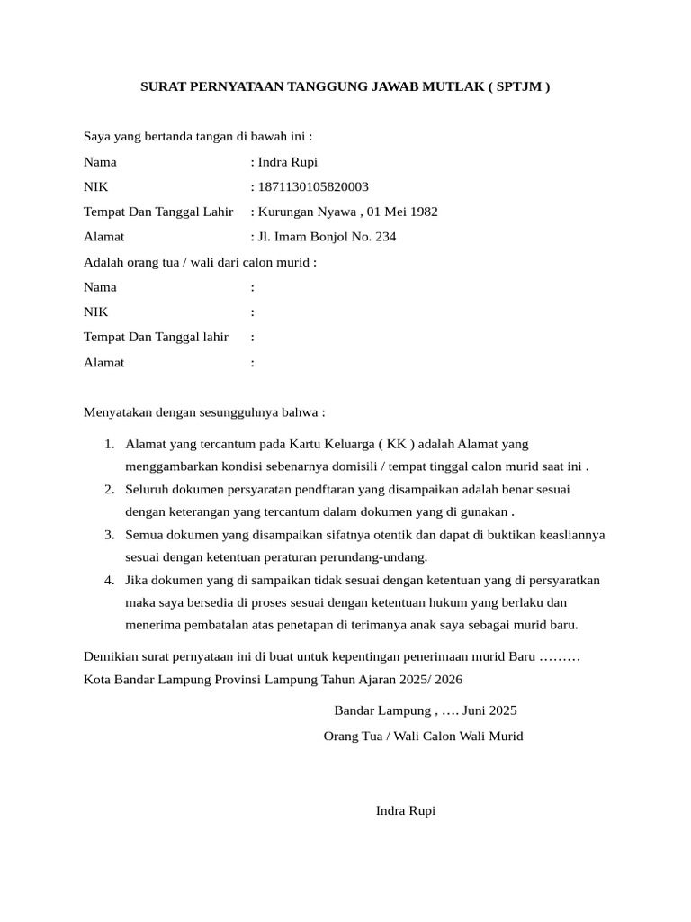 Surat Pernyataan Tanggung Jawab Mutlak | PDF
