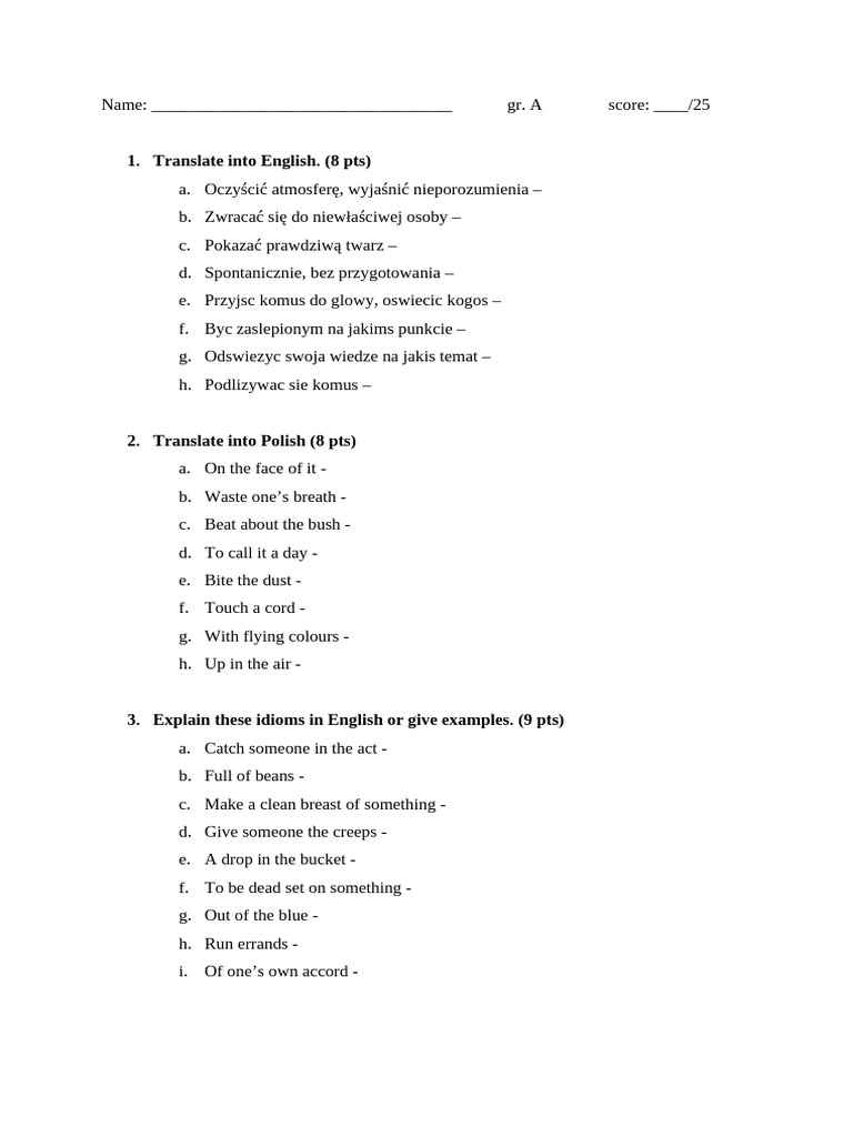 Idioms 1-150 Test | PDF