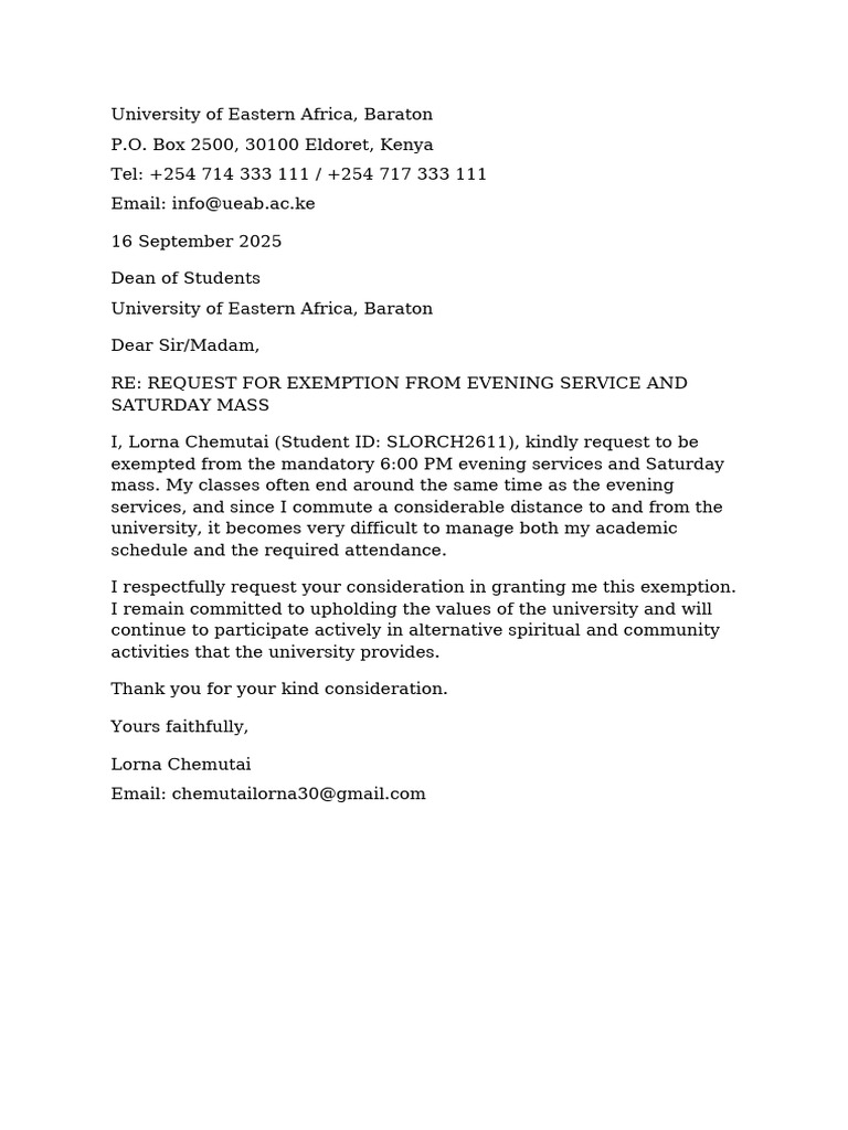 Exemption Letter Lorna | PDF