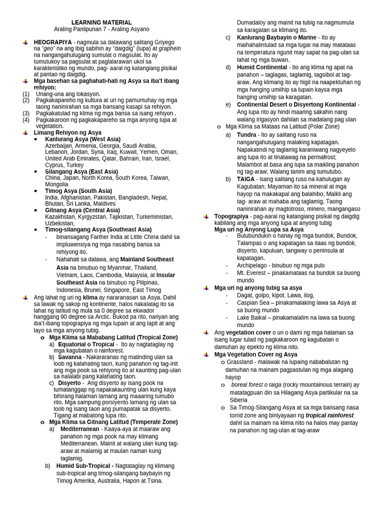 Learning Material - 1st Monthly Test | PDF
