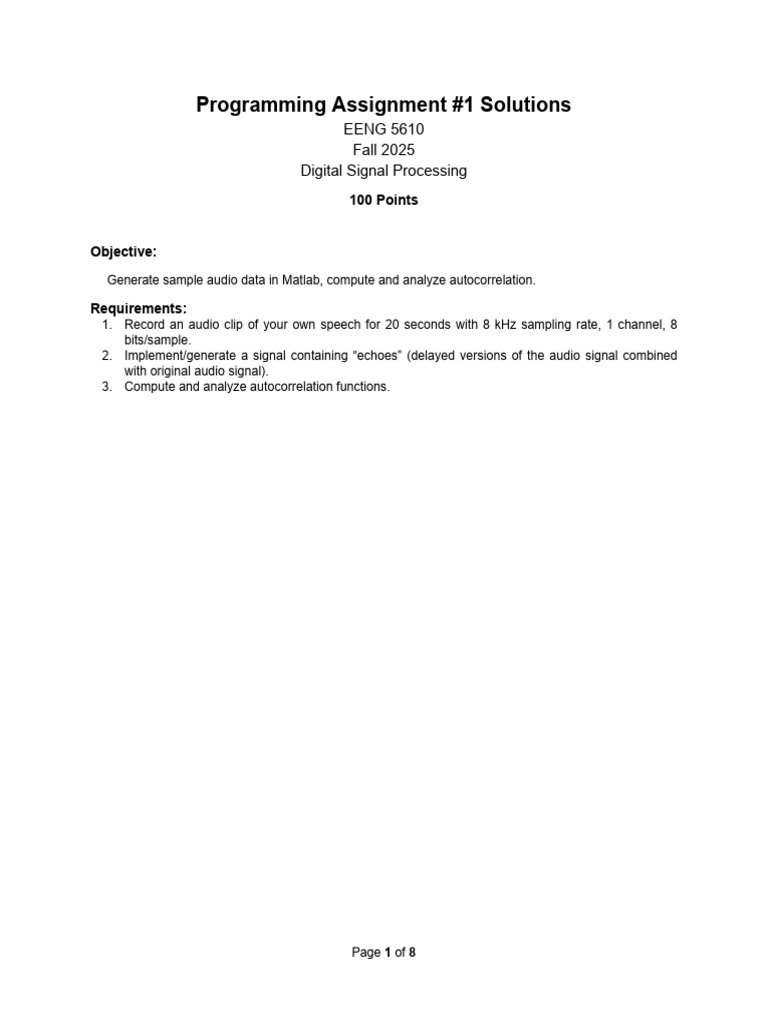 Programming Assignment 1 Solutions | PDF | Sampling (Signal Processing) | Autocorrelation