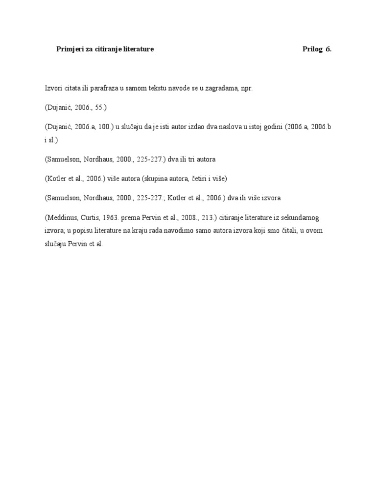Prilog 6 I 7 Primjeri Za Citiranje Literature | PDF