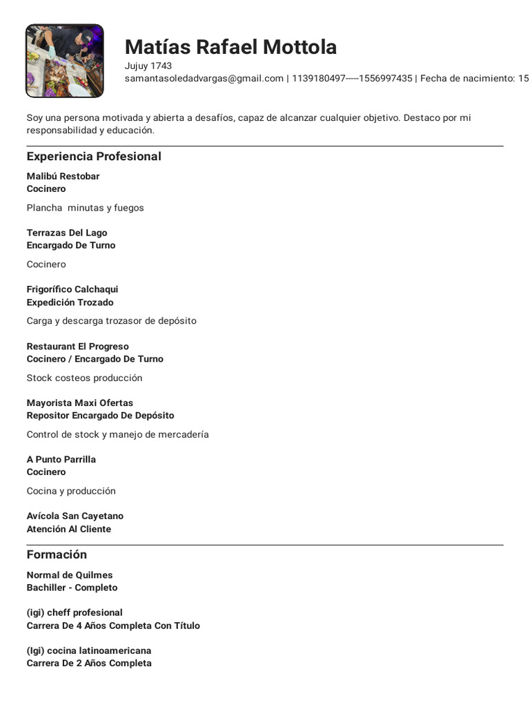 Matías Rafael Mottola - Currículum | PDF