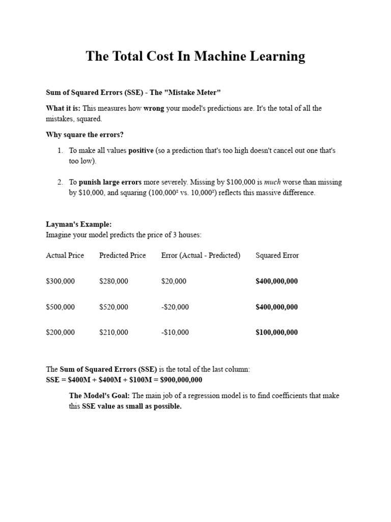 The Total Cost in Machine Learning | PDF | Errors And Residuals | Regression Analysis