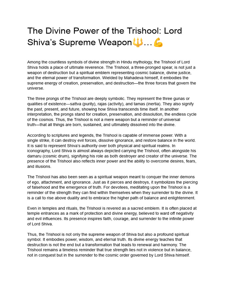The Divine Power of The Trishool - Lord Shiva's Supreme Weapon? ? | PDF ...