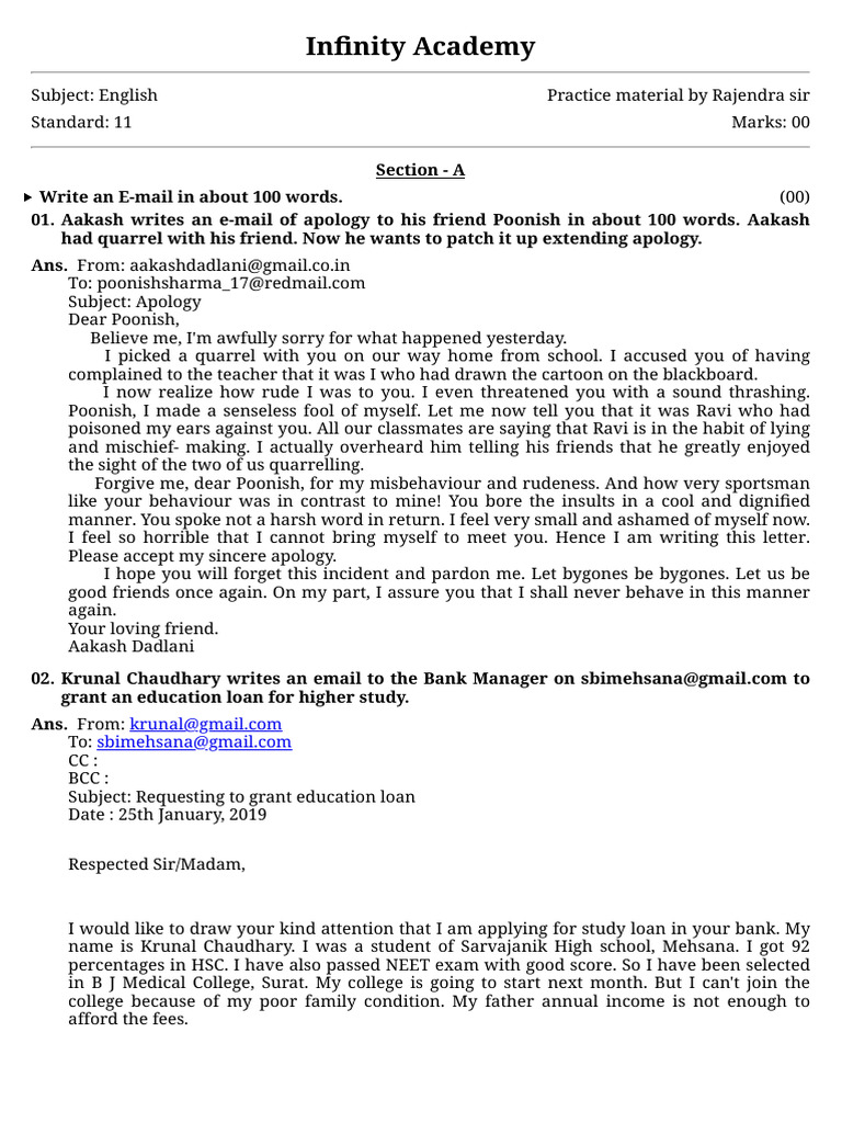 Email Writing Practice for Students | PDF