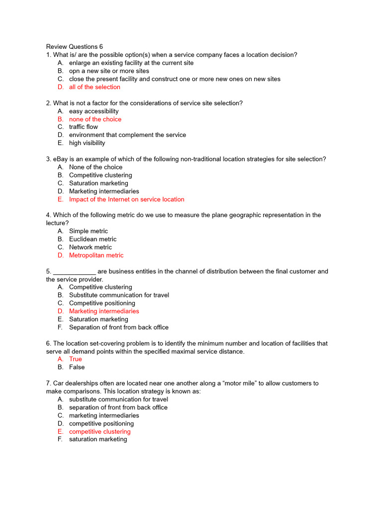 Service Location Decision Review Questions | PDF