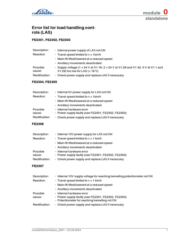 Error List LAS Linde 2301 | PDF | Rectifier | Electric Power