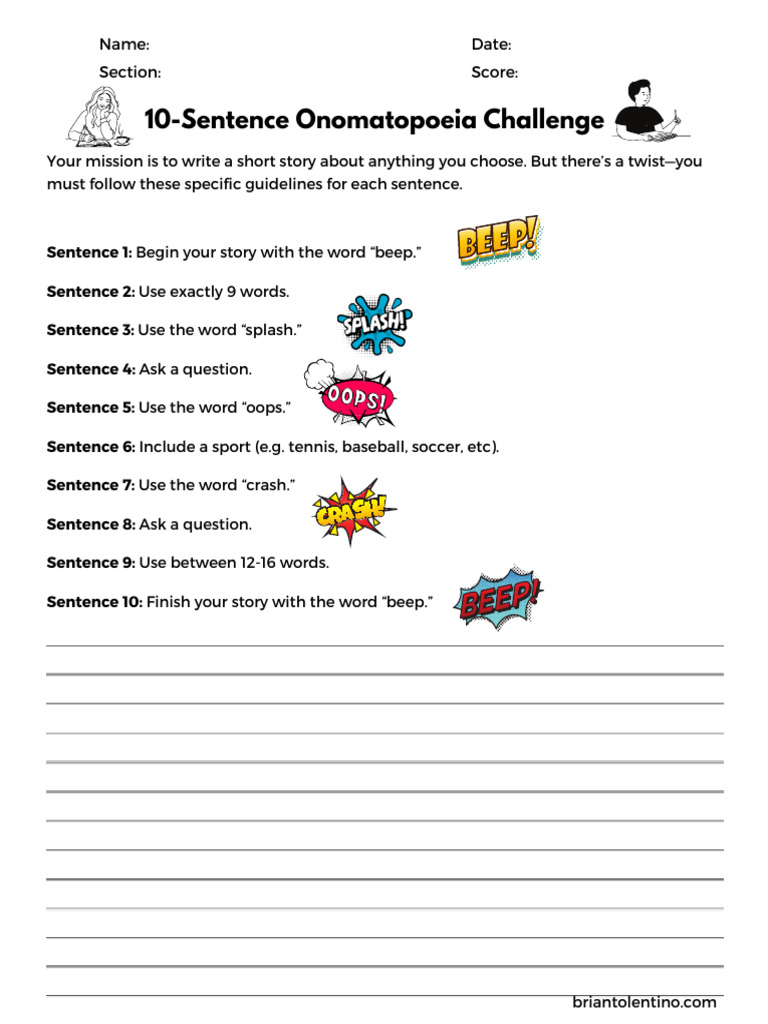 10 Sentence Onomatopoeia Challenge | PDF
