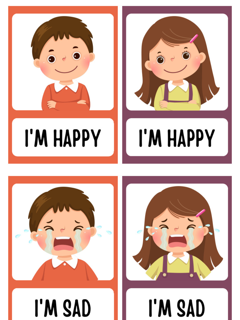 Orange and Purple Cute Feelings and Emotions Flashcards | PDF