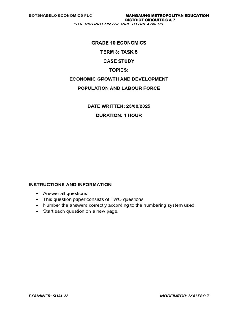 Case Study Grade Economics 2025 | PDF | Money | Economics