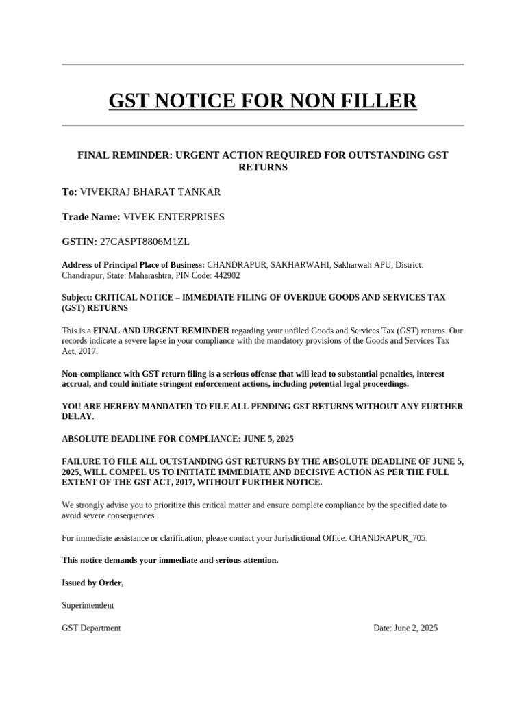 Urgent GST Return Filing Reminder | PDF