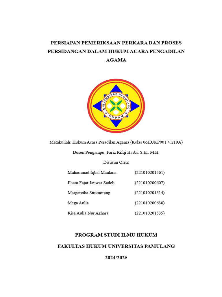 PERSIAPAN PEMERIKSAAN PERKARA DAN PROSES PERSIDANGAN DALAM HUKUM ACARA ...