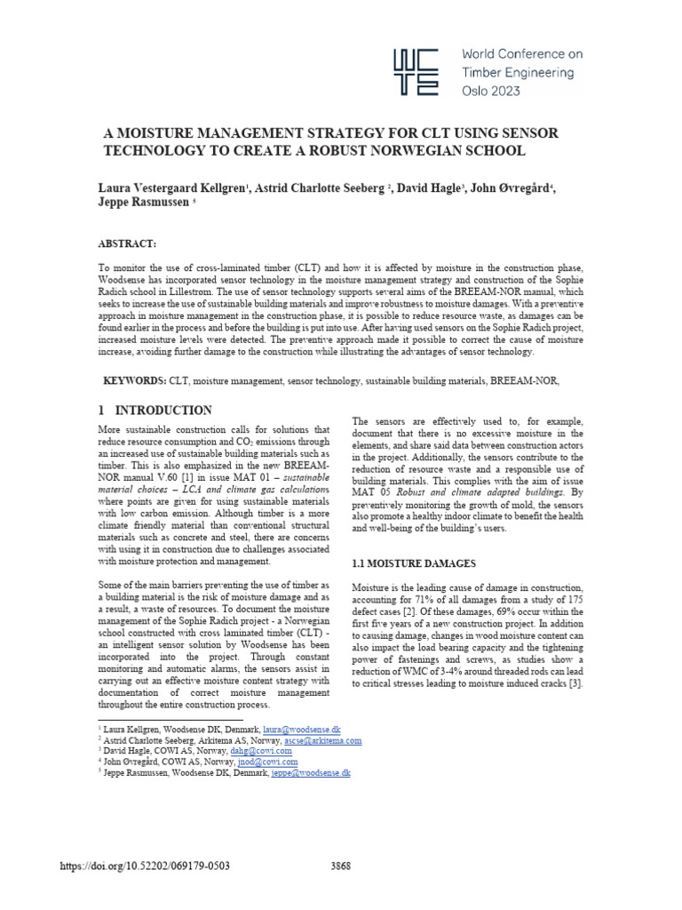 2023 - A Moisture Management Strategy For CLT Using Sensor Technology ...