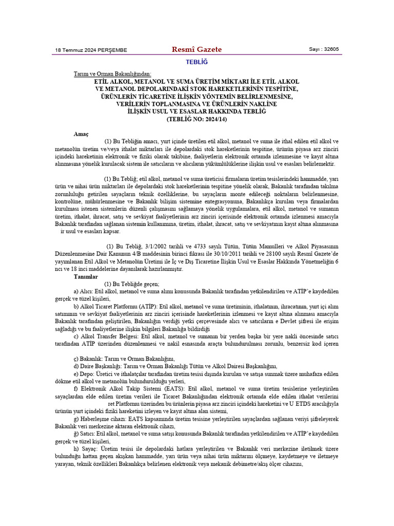 Alkol Ticaret Platformu (ATİP) Tebliği | PDF