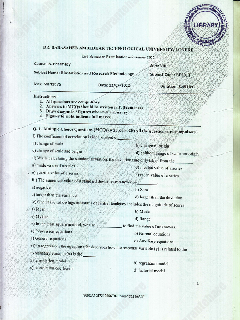 Biostatistics and Research Methodology ALL PYQ (Pran Tehare) | PDF