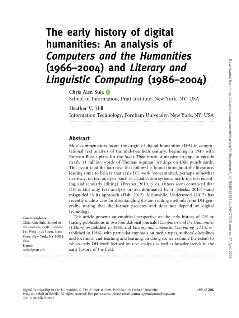 Week03 Sula+Hill EarlyHistDH | PDF | Humanities | Data