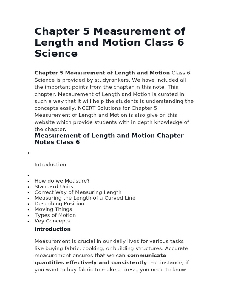 Measurement of Length and Motion Class 6 | PDF | Length | Oscillation