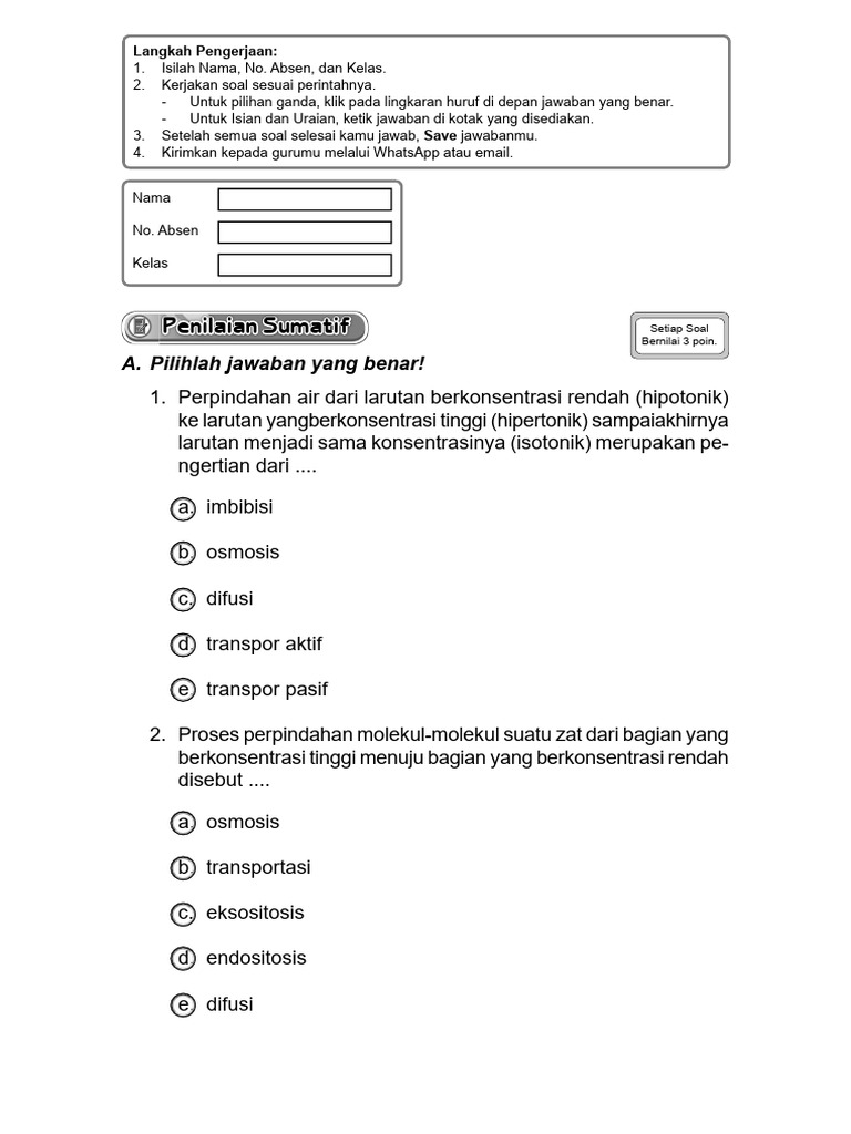 Biologi 11 - Penilaian Sumatif 2 | PDF
