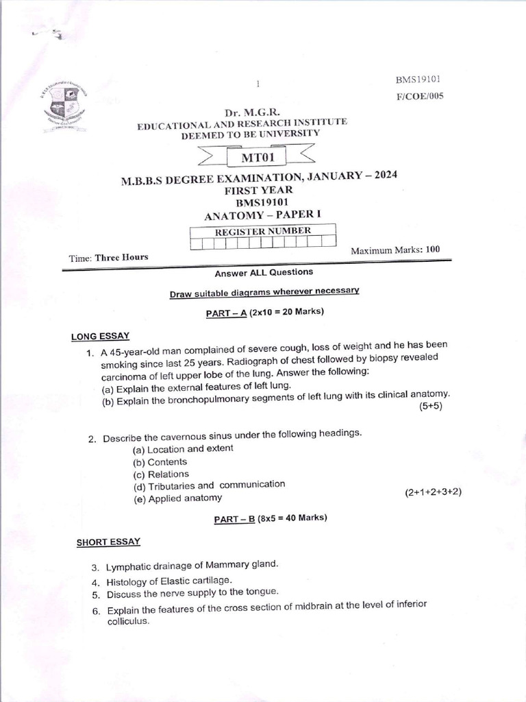 Anatomy Paper II - January 2024 Exam | PDF | Pancreas | Stomach
