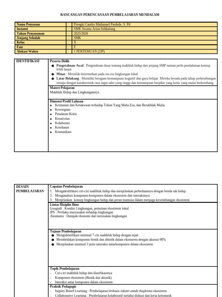 Rancangan Perencanaan Pembelajaran Mendalam | PDF
