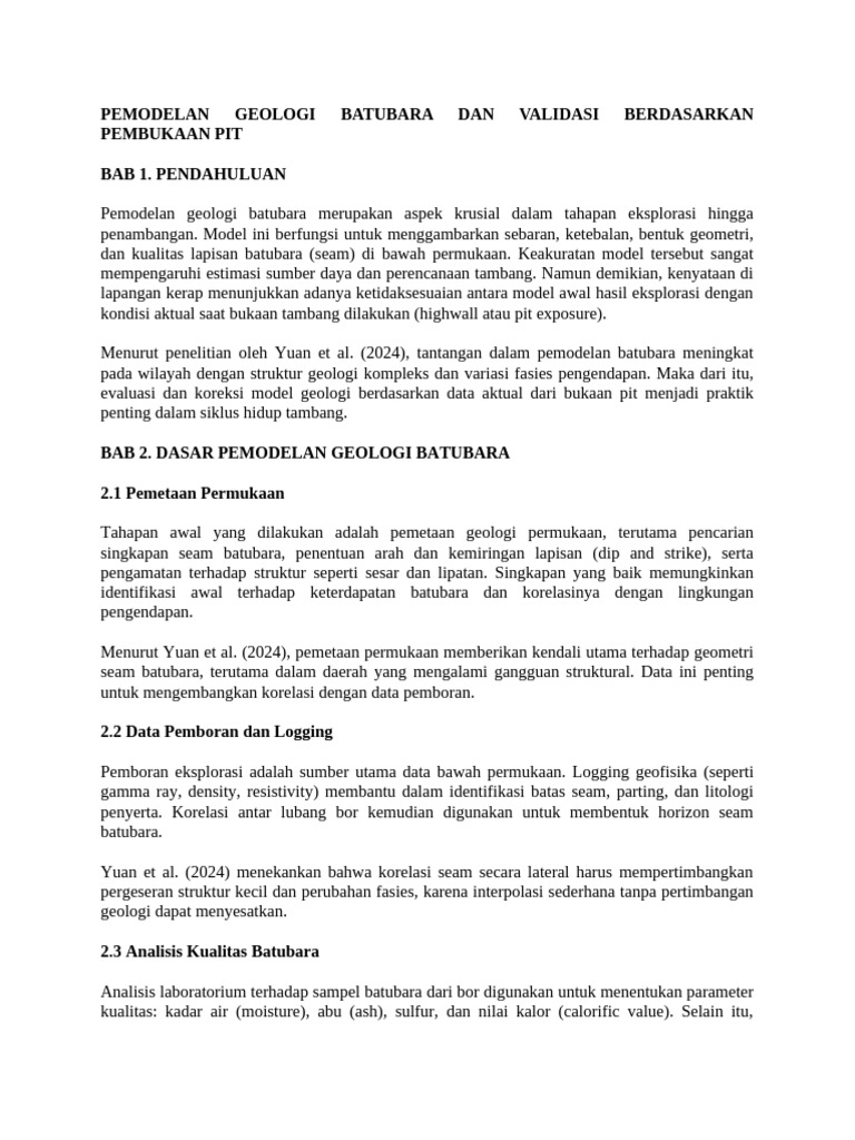 Pemodelan Geologi Batubara dan Validasi Pit | PDF