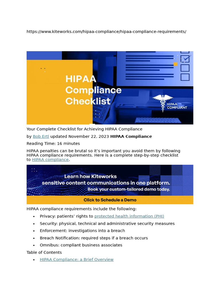 Your Complete Checklist For Achieving HIPAA Compliance | PDF | Health ...
