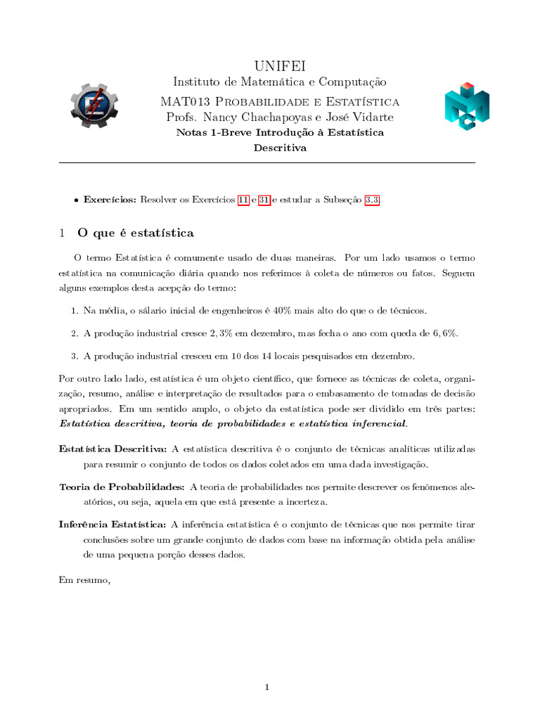 Introdução à Estatística Descritiva | PDF | Estatísticas | Dispersão ...