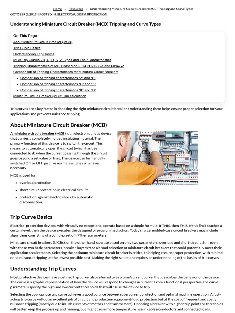 MCB Tripping Curves - Types B, C, D, K, Z & Characteristics - ElectGo ...