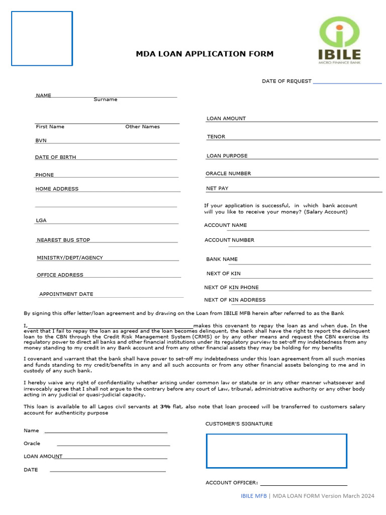 MDA Loan Application Form 2024 | PDF | Loans | Interest