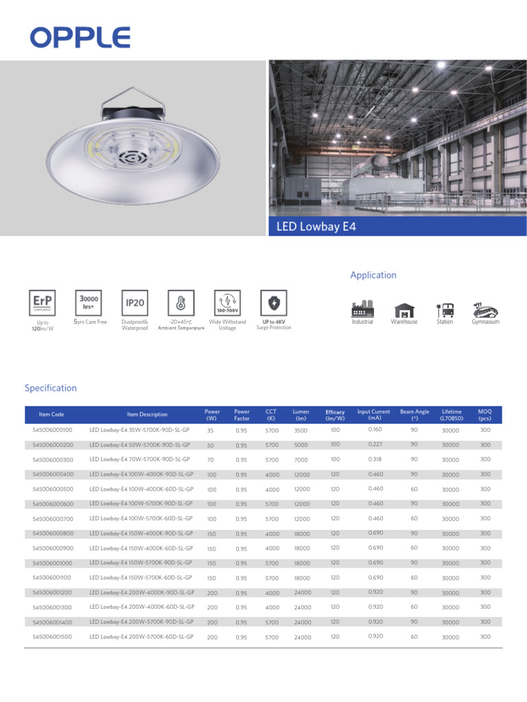 LED Lowbay E4 Specifications Guide | PDF | Alternating Current | Power ...