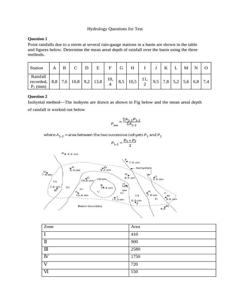 Hydrology Questions For Test | PDF | Discharge (Hydrology) | Drainage Basin