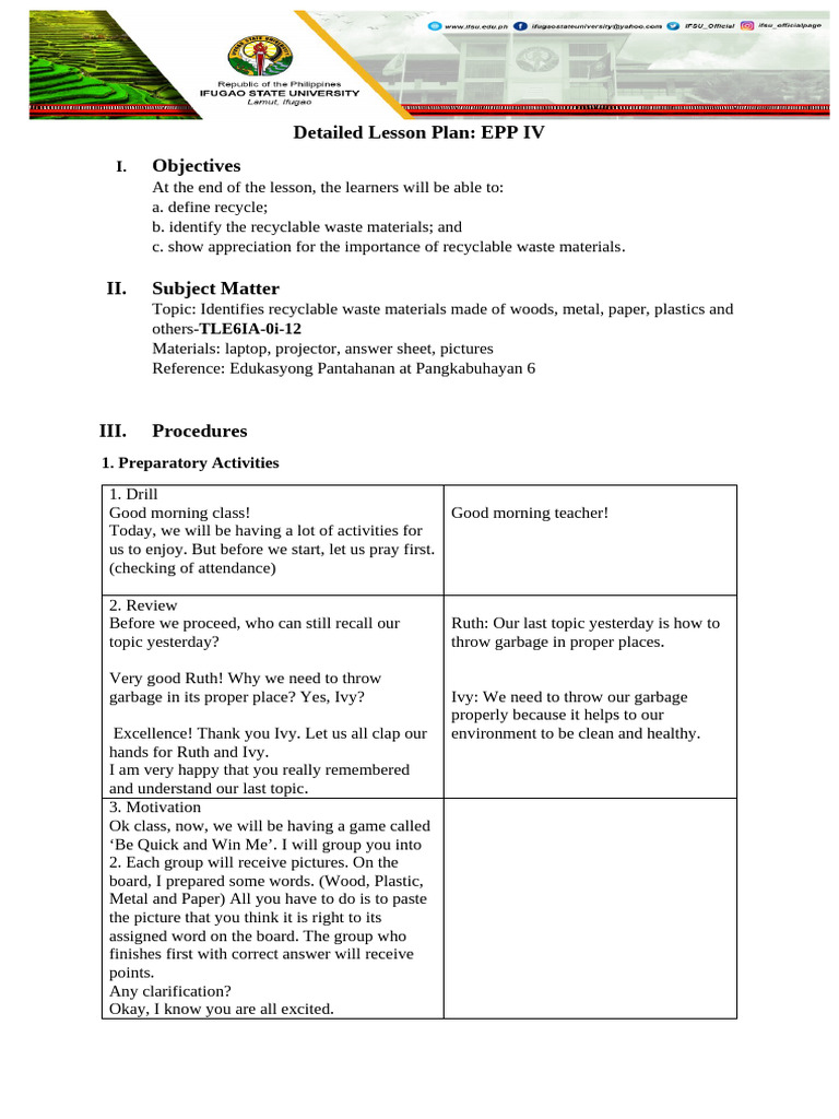 Lesson Plan on Recyclable Materials | PDF | Recycling | Waste
