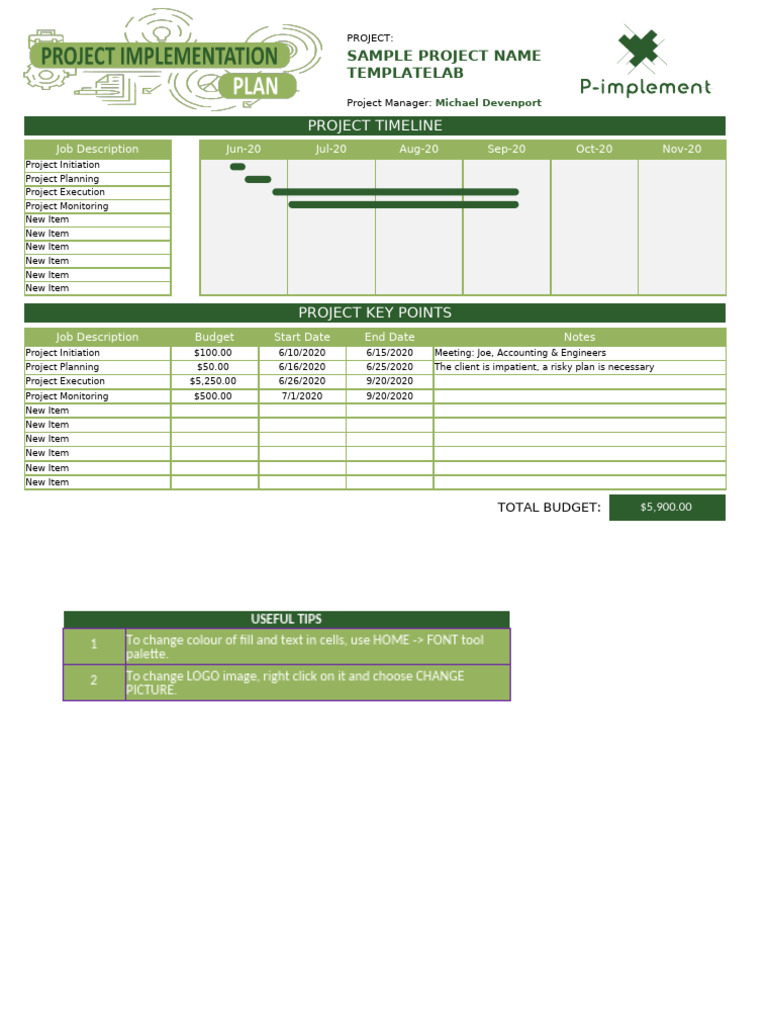 Project Implementation Plan Template | PDF