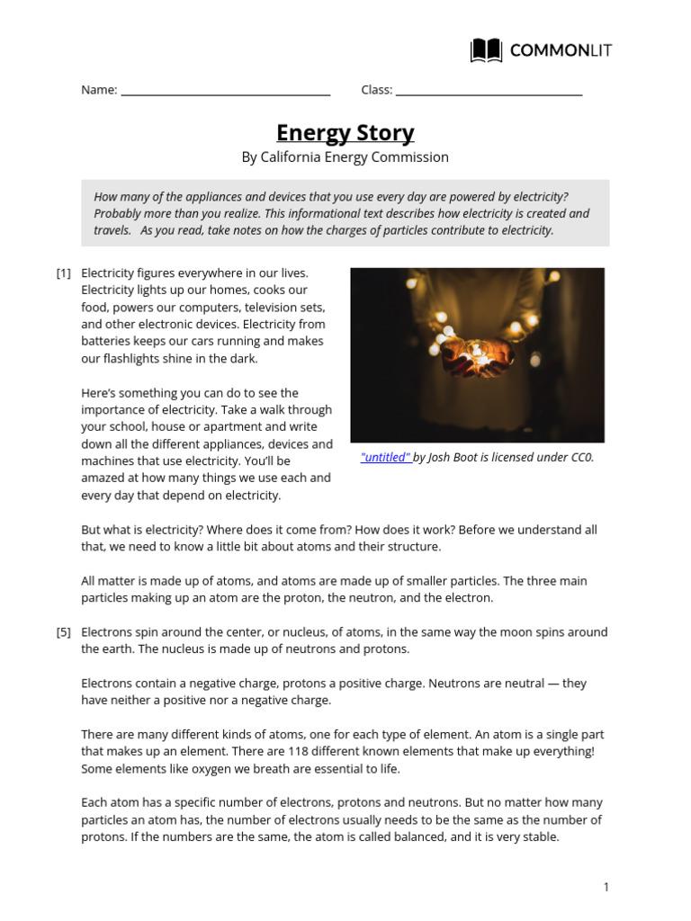 Energy Story-Student | PDF | Atoms | Electron