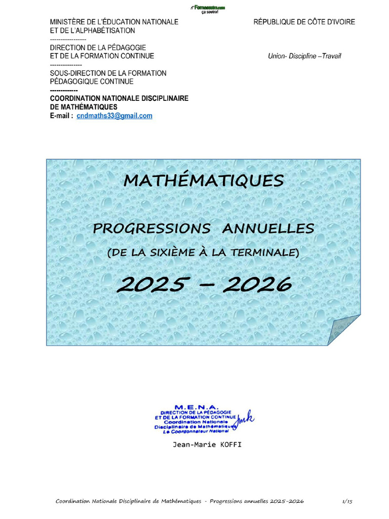 MATHS - Progressions 2025-2026 | PDF