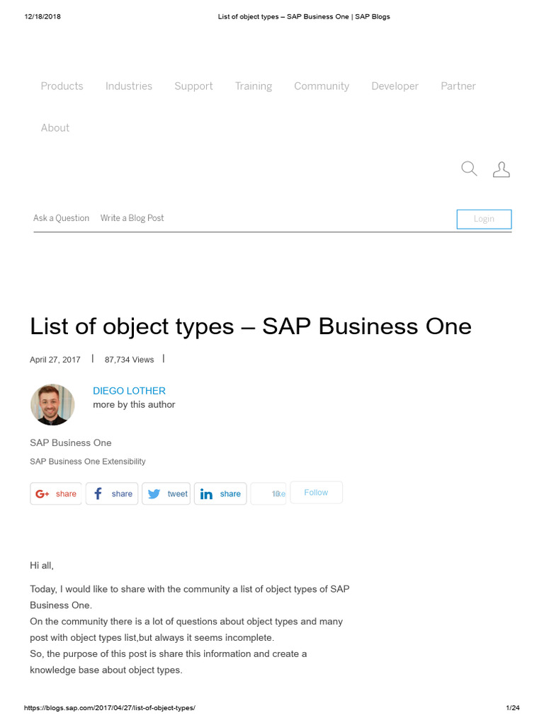 SAP Business One Object Types List | PDF | Credit Card | Business