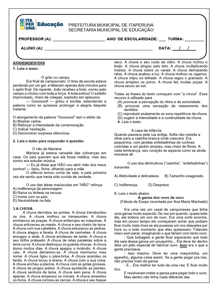 atividade - SAEB - D19 | PDF | Prometeu | Chuva