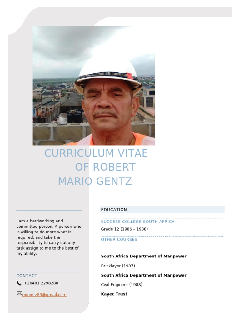 Robert Gentz CV: Construction Foreman | PDF