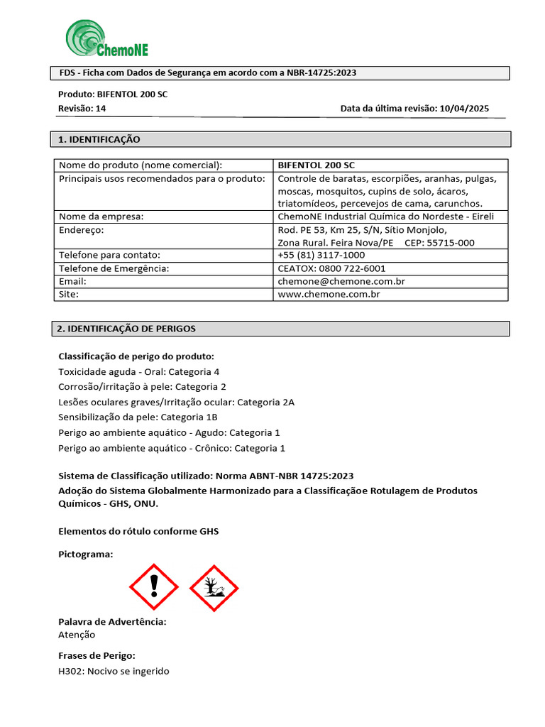 Ficha de Segurança Bifentol 200 SC | PDF | Toxicidade