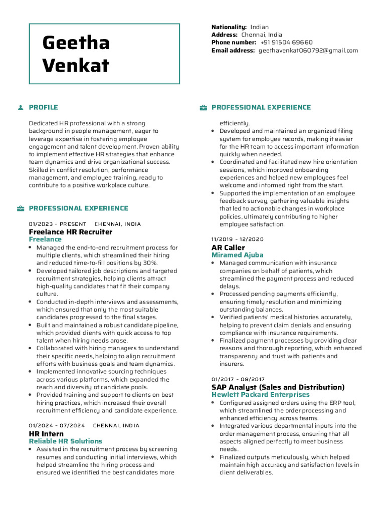 Geetha Final CV - Updated | PDF | Recruitment | Employment