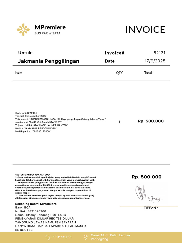 Invoice Penyewaan Bus Pariwisata | PDF