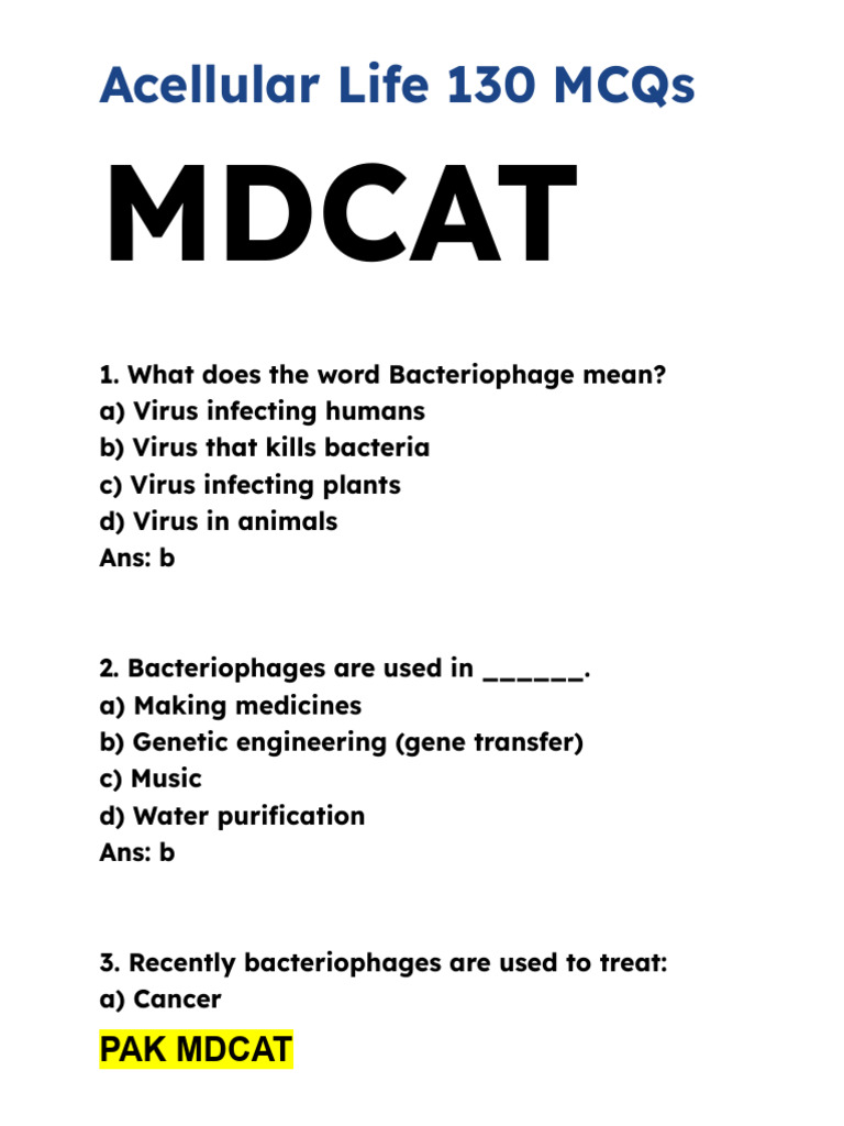 Acellular Life Virus MCQs With Key | PDF | Virus | Hiv