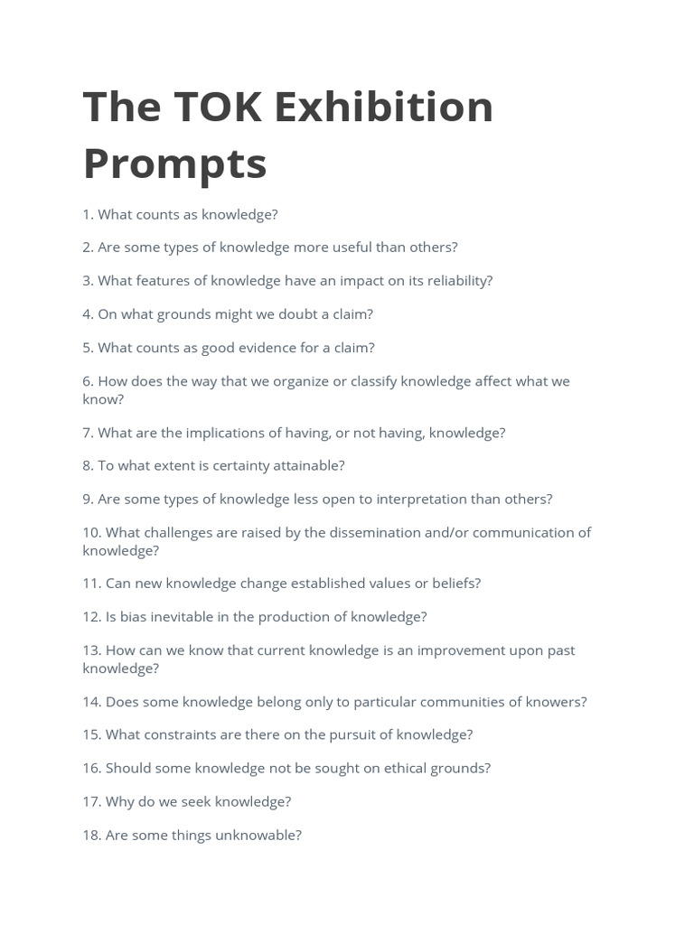 TOK Exhibition Prompts Overview | PDF
