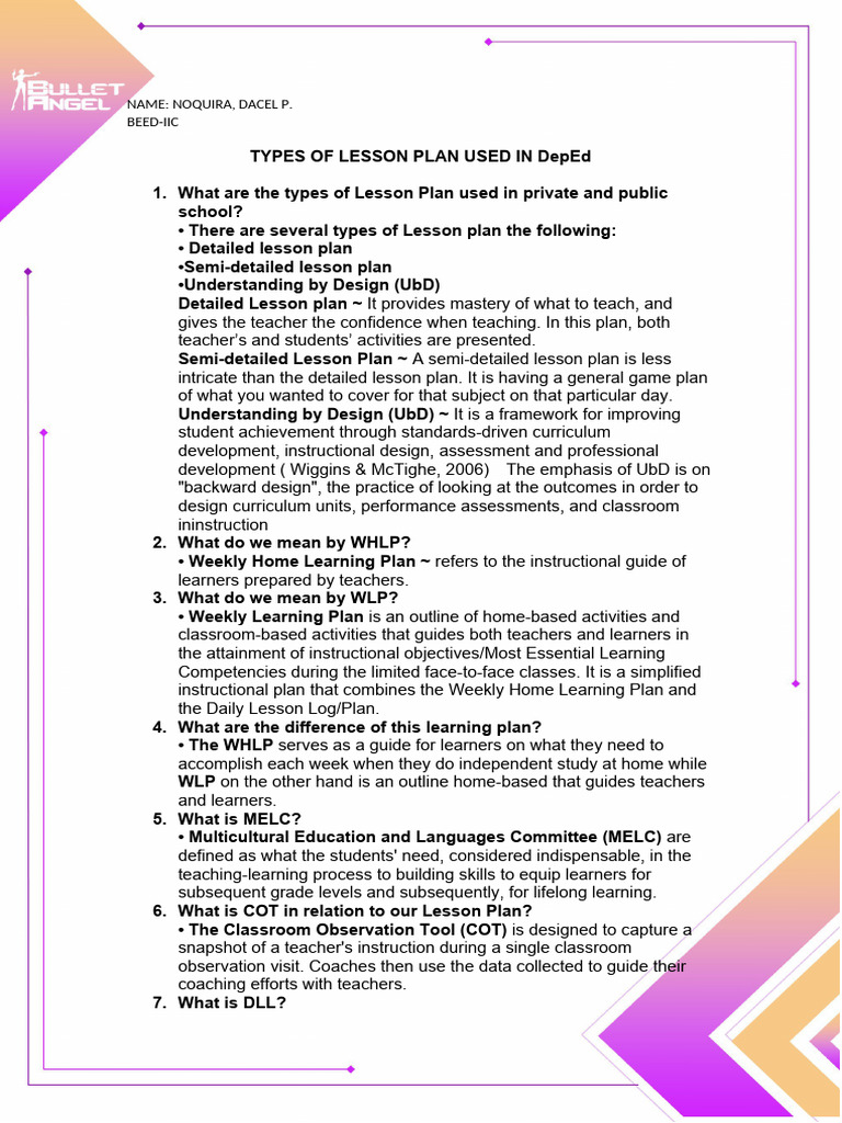 Types of Lesson Plan Used in DepEd | PDF | Lesson Plan | Teachers