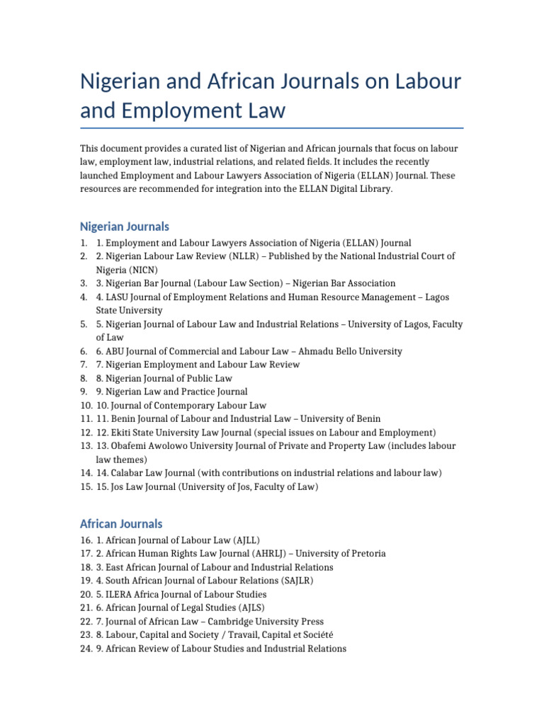Nigerian and African Labour Law Journals | PDF