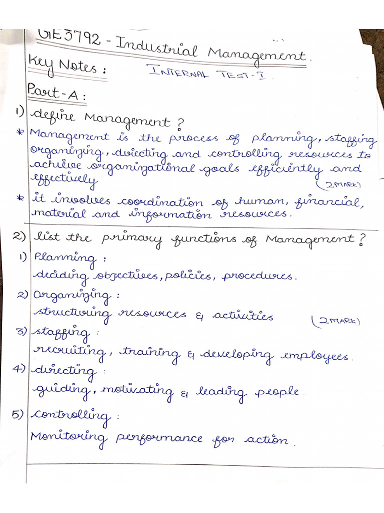 Industrial Management Answer Key | PDF