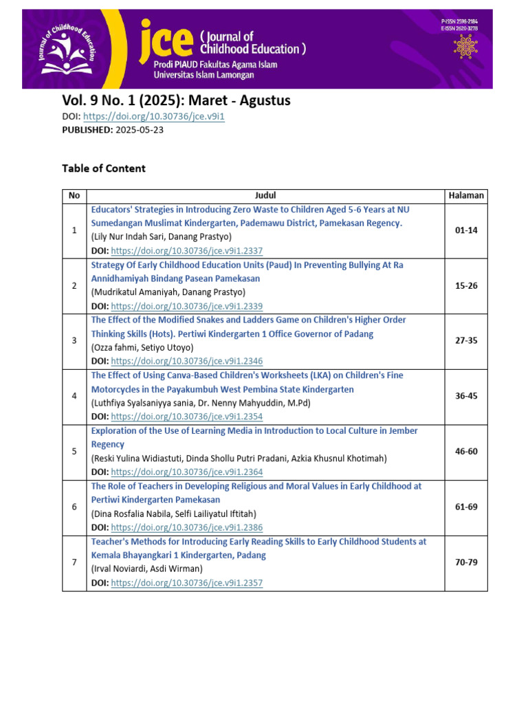 Table of Content JCE - Vol. 9 No. 1 (2025) - Maret - Agustus 2025 - JCE ...