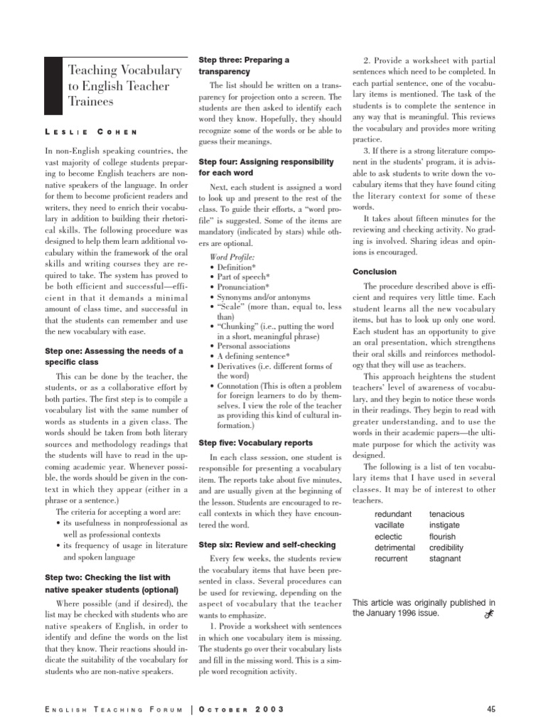 Effective Vocabulary Teaching Methods | PDF | Vocabulary | English Language