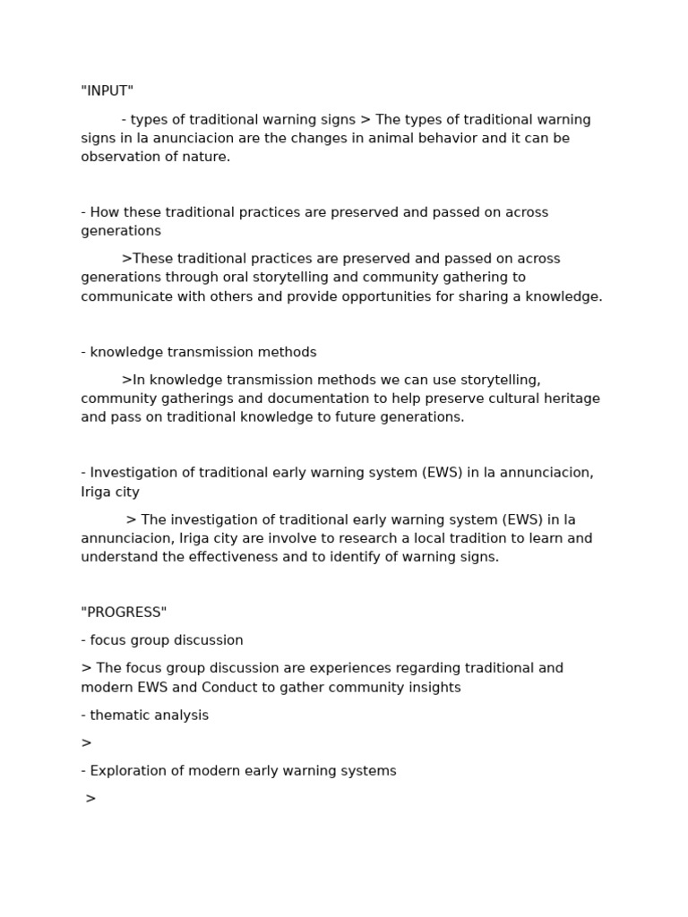 Traditional Early Warning Systems in La Anunciacion | PDF